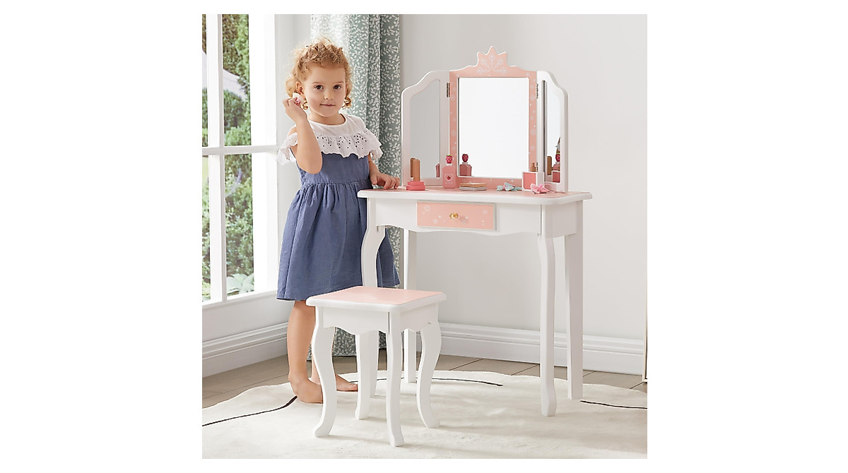 Kids Vanity Set with Mirror & Drawer for Girls 3-8 | MOUDS