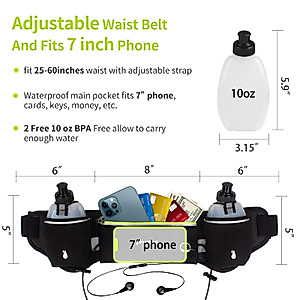 PYFK Upgraded Running Belt with Water Bottles, Hydration Belt for Men and Women, Water Bottle Holder Running Pouch Belt, Fanny Pack Fits 7 inches Phones, Waist pack for Running Hiking (Green)