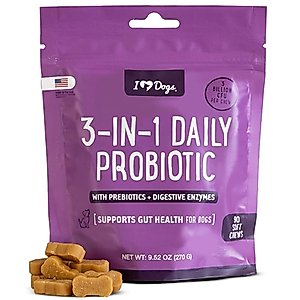 iHeartDogs 3-in-1 Probiotic for Dogs with Pumpkin for Improved Digestion & Gut Health - Dog Probiotics and Digestive Enzymes, 90 Count