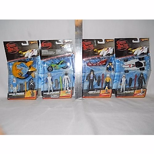 Hot Wheels Speed Racer Action Figure 2 Packs. The Four Included Speed Racer Two Packs are Rollin Thunder, Battle Board, Rockin Rocketbike, Kart Cannon. Includes Speed Racer (3), Pops, Spridle, Chim
