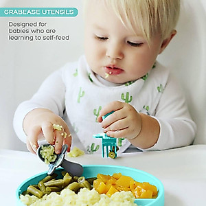 Grabease Baby Spoons Toddler Utensils Toddler Silverware Baby Utensils, BPA-Free & Phthalate-Free for Baby & Toddler, 2 Sets, Teal and Gray