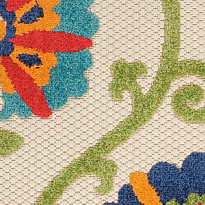 Nourison Aloha Indoor/Outdoor Blue/Multicolor 5'3" x 7'5" Area -Rug, Easy -Cleaning, Non Shedding, Bed Room, Living Room, Dining Room, Deck, Backyard, Patio (5x7)