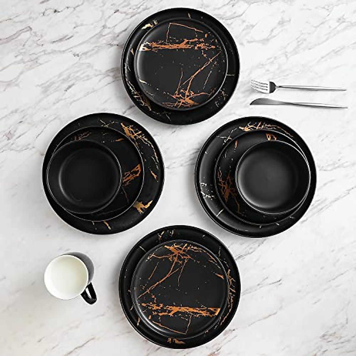Stone Lain Modern Gold Splash Exquisite Fine China Dinnerware Set, 16 Piece - Service for 4, Black & Gold