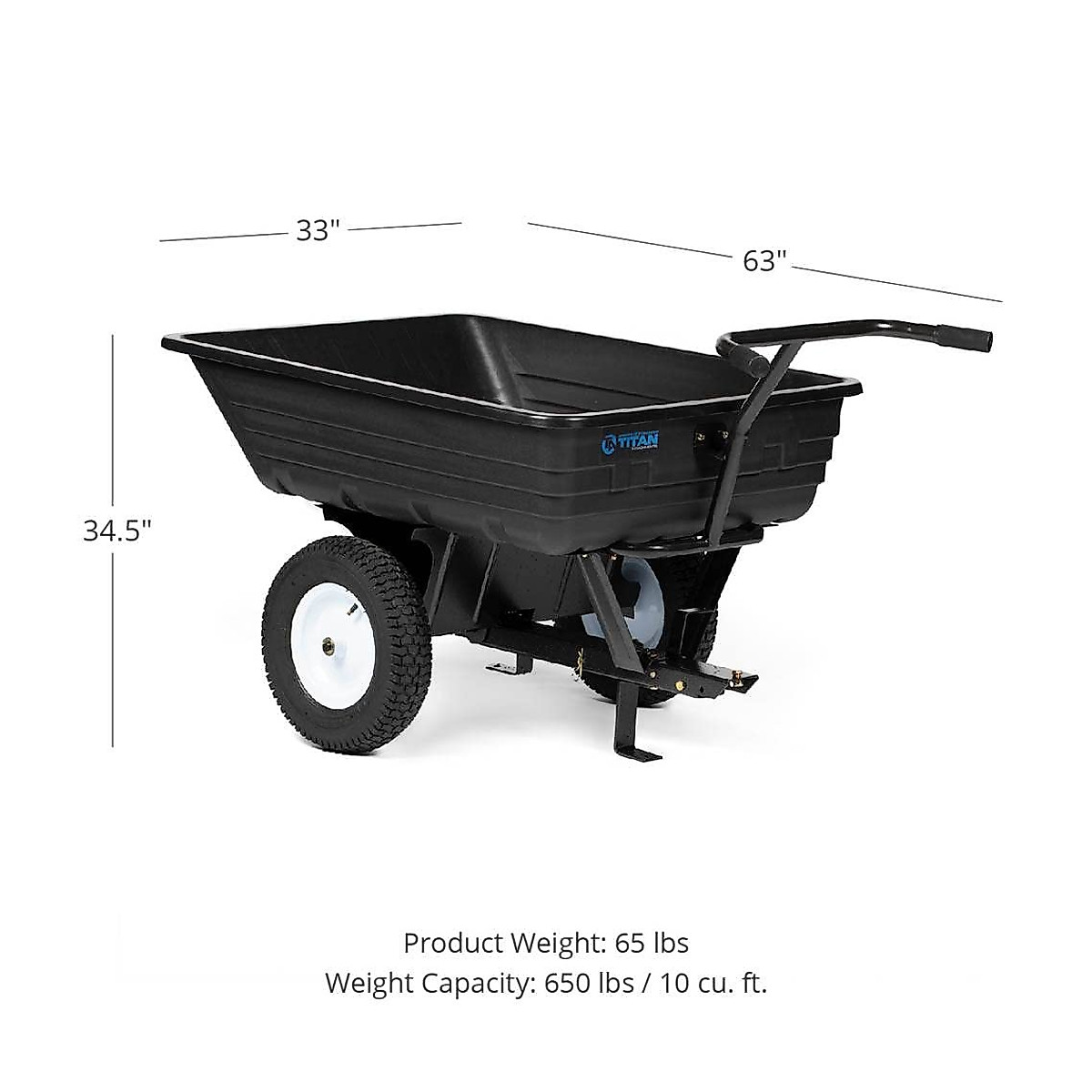 Titan Attachments 650 LB (10 Cu. Ft.) Economy Tow-Behind Poly Dump Cart for Lawn