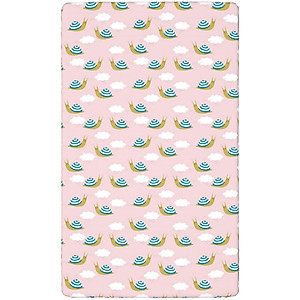 Snail Themed Fitted Mini Crib Sheets,Portable Mini Crib Sheets Toddler Bed Mattress Sheets-Crib Mattress Sheet or Toddler Bed Sheet,24“ x38“,Rose Sea Blue and Fawn