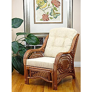 Malibu Lounge Living Accent Armchair Natural Rattan Wicker Handmade Design with Cream Cushion, Colonial