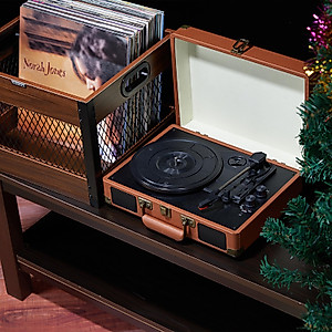 X-cosrack 2 Packs Vinyl Record Storage Crate, Wooden LP Album Shelf Cube Organizer Box