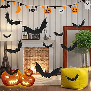 Hanging Bats Halloween Decoration Outside, Plastic Large Flying Bats with Glowing Eyes, Hanging, pasting Two Ways,Halloween Outdoor Tree Yard Porch Decoration Supplies(18 Pcs)