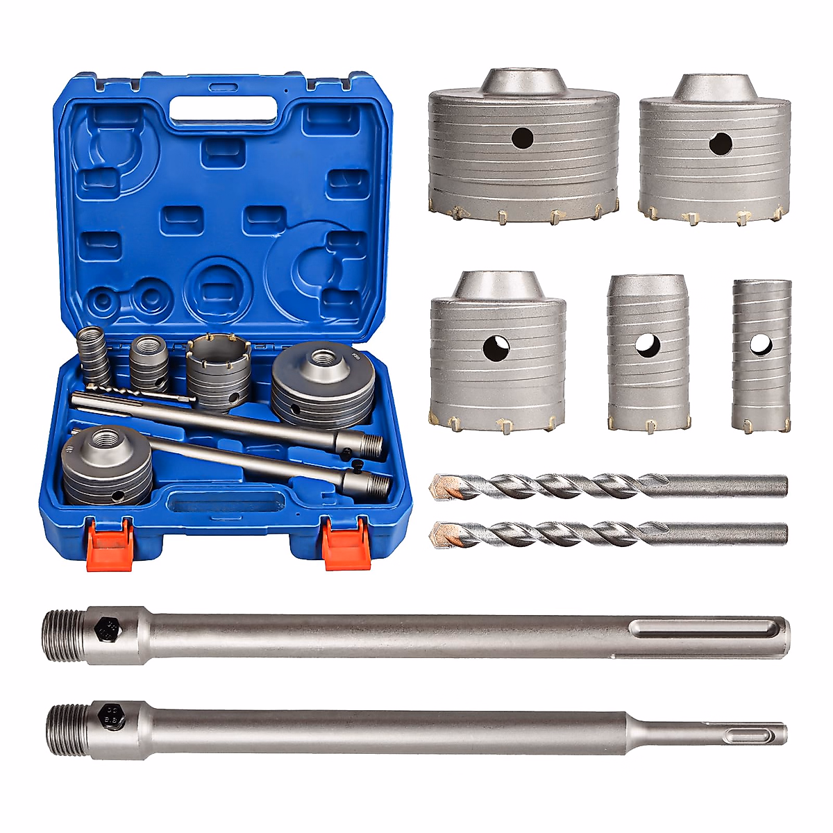 YOSIGHT 9Pcs Masonry Concrete Hole Saw Kit, Tungsten Carbide 300 mm SDS Plus and SDS Max Bit Shank Diamond Core Drill Bits Set (30 40 65 80 100 mm), Hole Saw Set for Concrete Brick Stone Cement Tile