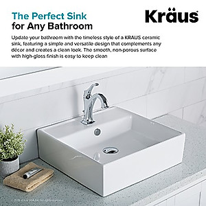 Kraus KCV-150 Elavo Square Vessel Porcelain Ceramic Bathroom Sink with Overflow, 18 1/2, 18.63, White