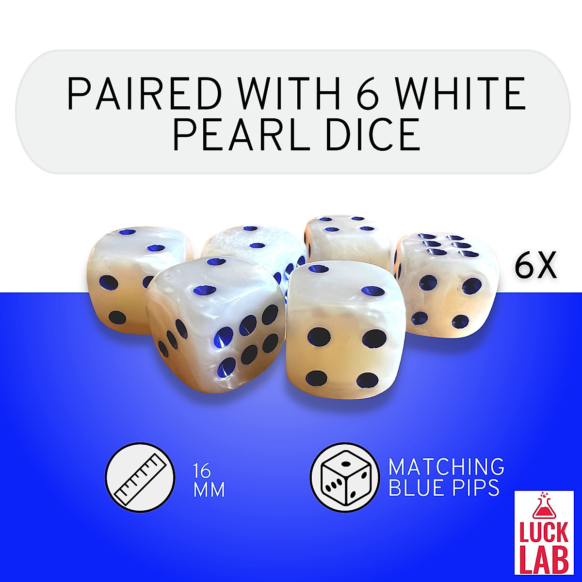 Luck Lab Black Leather Dice Cup with Lid Including 6 Matching Pearl Dice - Blue Velvet Interior for Quiet Shaking - Use for Liars Dice Farkle Yahtzee Board Games, Black