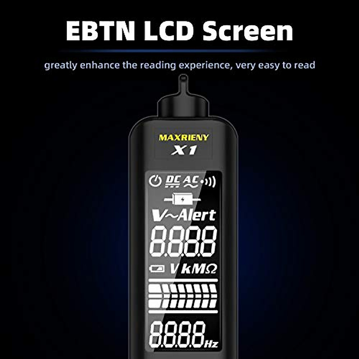 MAXRIENY Voltage Detector, EBTN LCD 3-Line Display Voltage Tester Pen with Adjustable Sensitivity, Non-Contact AC Electricity Sensor Socket Outlet Tester Live Wire Checker with Analog Bar