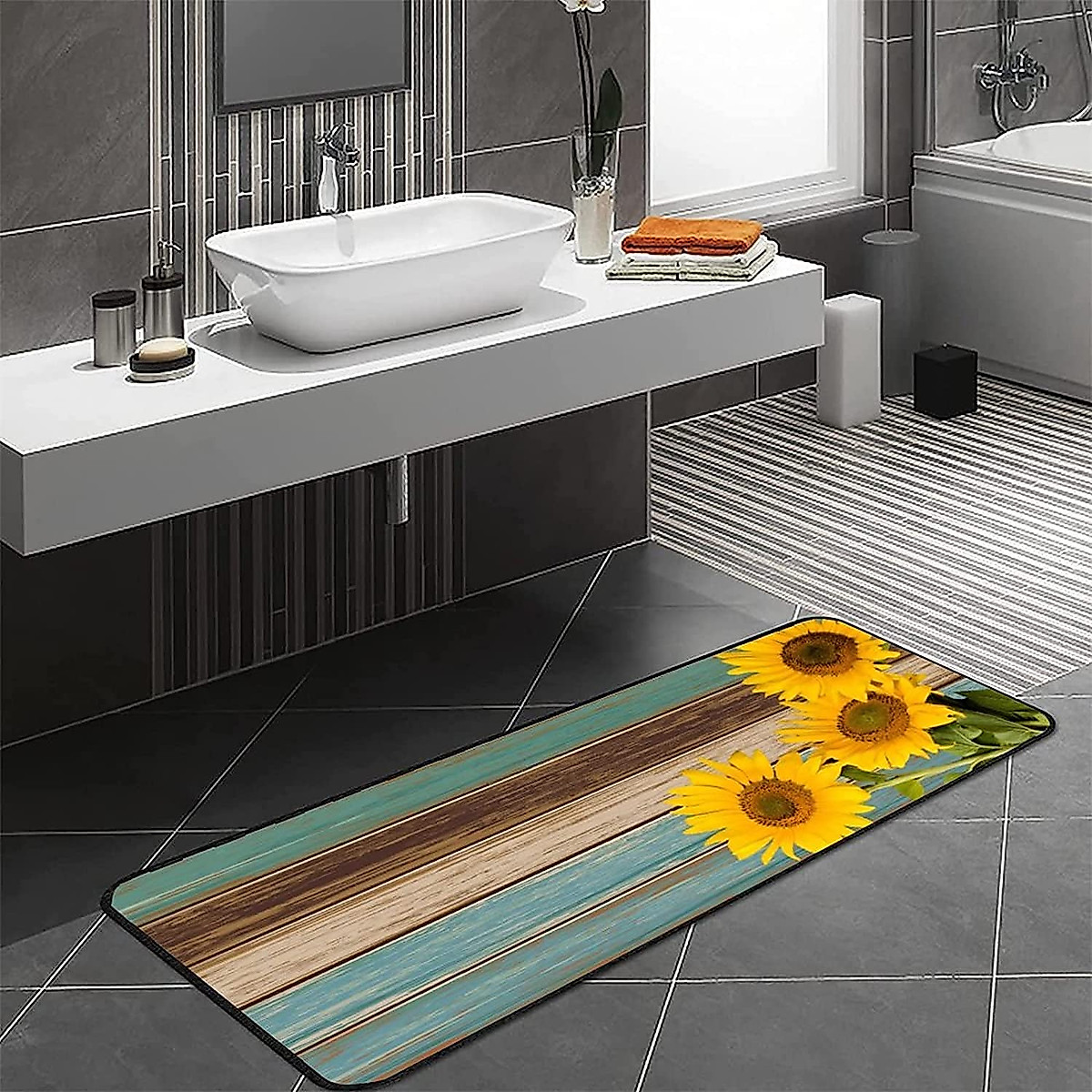 Sunflower Kitchen Rugs Non-Slip Fall Kitchen Mat Bathroom Rug Runner Carpet Farmhouse Sunflower Decor fot Home Hallway Sink Stove Laundry 39x20 Inch