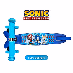 Sonic The Hedgehog Self Balancing Kick Scooter with Light Up Wheels, Extra Wide Deck, 3 Wheel Platform, Foot Activated Brake, 75 lbs Limit, Kids & Toddlers Girls or Boys, for Ages 3 and Up