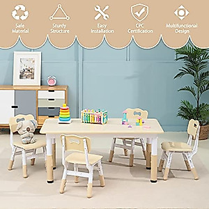 JONUTATO Table And Chair Set, Height-Adjustable Desk with 4 Seats for Toddler/Kids/Girls & Boys Age 2-10, Scrub-table Desktop Study Daycare, Classroom, Home