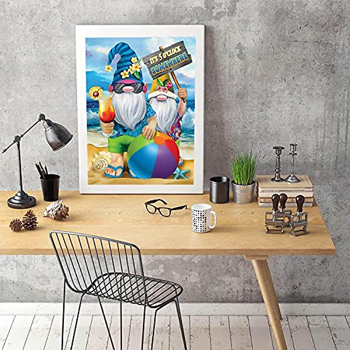 Beach Diamond Painting Kits for Adults,Gnome Diamond Art for Relaxing,Parents-Children Interrction,Gift,Home Decoration(12x16")