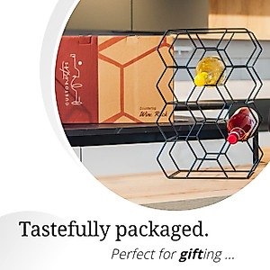 Gusto Nostro Countertop Wine Rack - 14 Bottle Freestanding Modern Black Metal Small Wine Rack - 3 Tier Tabletop Wine Holder Stand for Cabinet, Pantry, Wine Bottle Storage - No Assembly Required