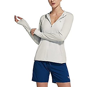 BALEAF Women's Long Sleeve Workout Shirts Lightweight Zip Up Hoodies Jackets SPF UPF 50 UV Sun Protection Quick Dry Oatmeal M