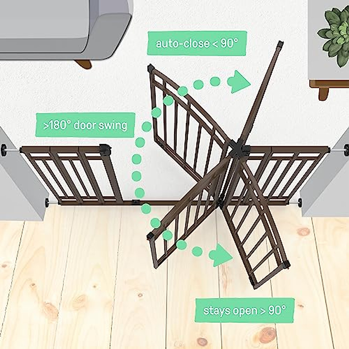 Summer Multi-Use Decorative Extra Tall Safety Pet and Baby Gate, 28.5"-48" Wide, 36" Tall, Pressure or Hardware Mounted, Install on Wall or Banister in Doorway or Stairway, Auto Close Door - Bronze