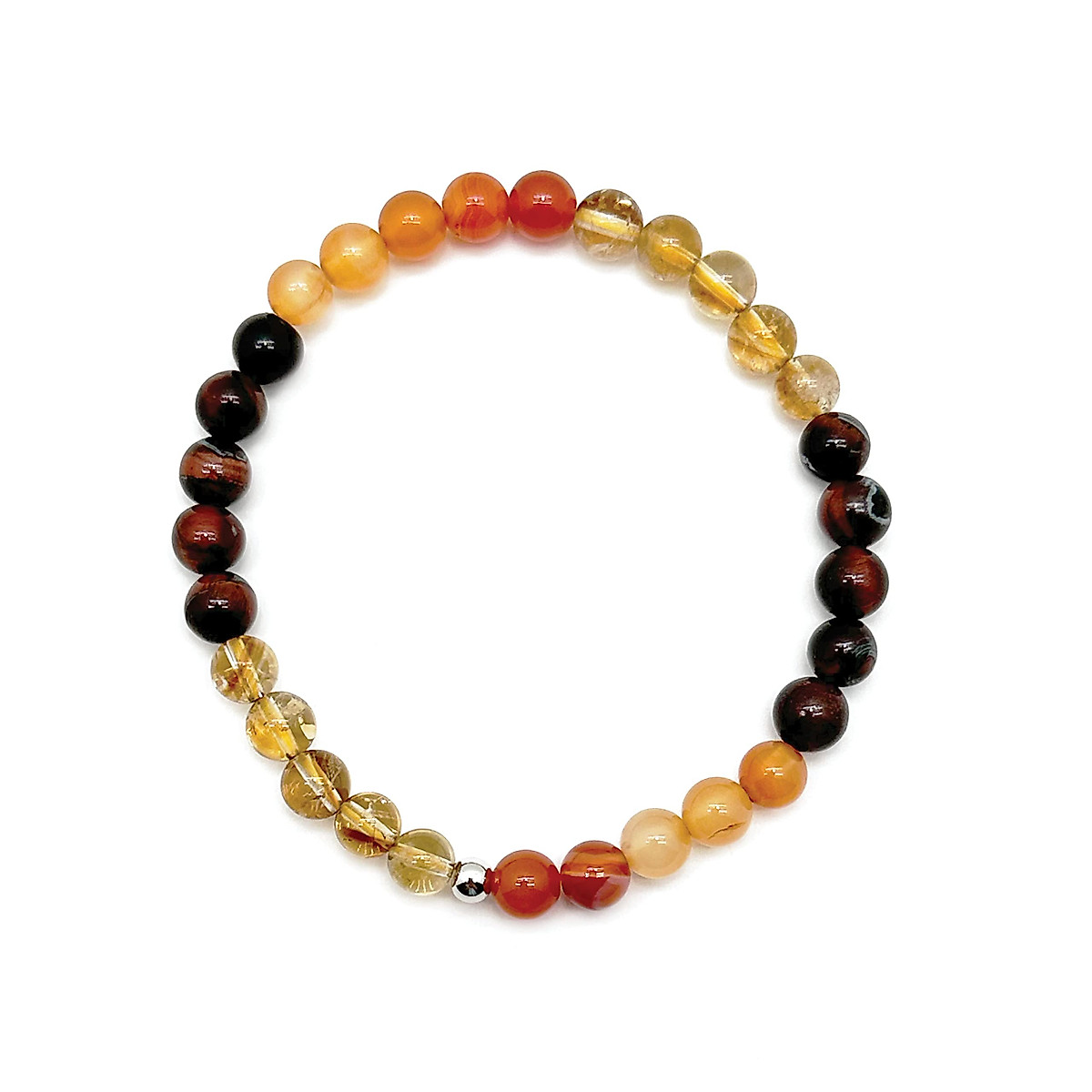 Joyfulmuze Natural Gemstones Stretch Bracelets, Carnelian Quartz, Rutilated Citrine, Red Tiger Eye Stone, Triple Protection Handmade Birthday Gift for Women and Men (Red-Tiger-Eye-Citrine-Carnelian)