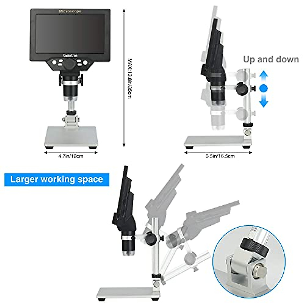 Koolertron 7" LCD Digital Microscope with 32G TF Card,12MP 1-1200X Magnification Handheld USB Microscope Camera,8 LED Light,Rechargeable Battery Microscope for Coins/Plant/Insect/Rock/PCB Soldering