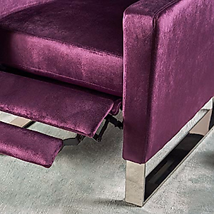 Great Deal Furniture Arvin Modern Velvet Push Back High Leg Recliner with Stainless Steel Legs, Eggplant and Silver