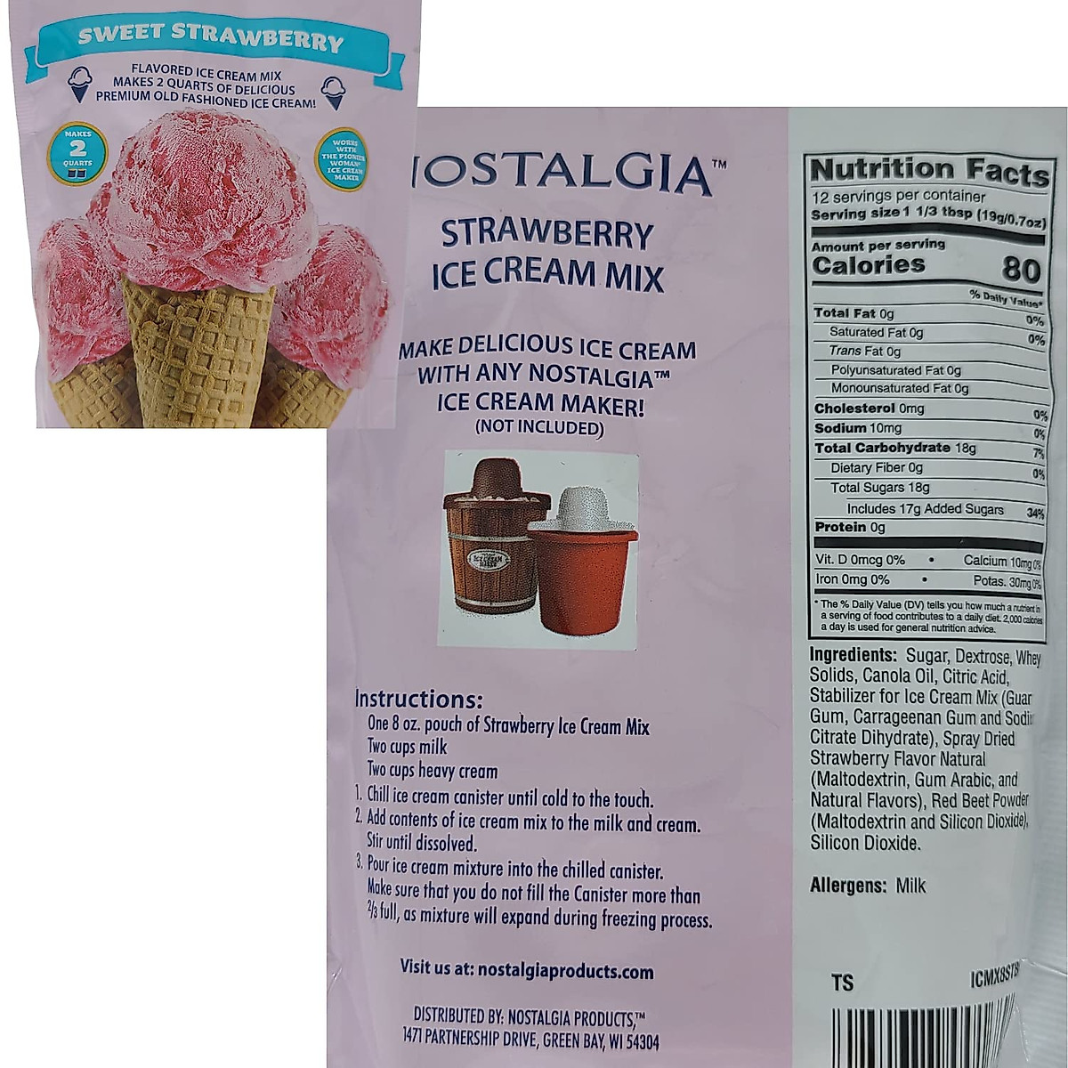 Ice Cream Maker Starter Pack Bundled with Nostalgia Ice Cream Maker Rock Salt (8lb), Vanilla Creme, Chocolate, Strawberry Flavored Ice Cream Mix Packets and Brightest Place Clean Up Cloth