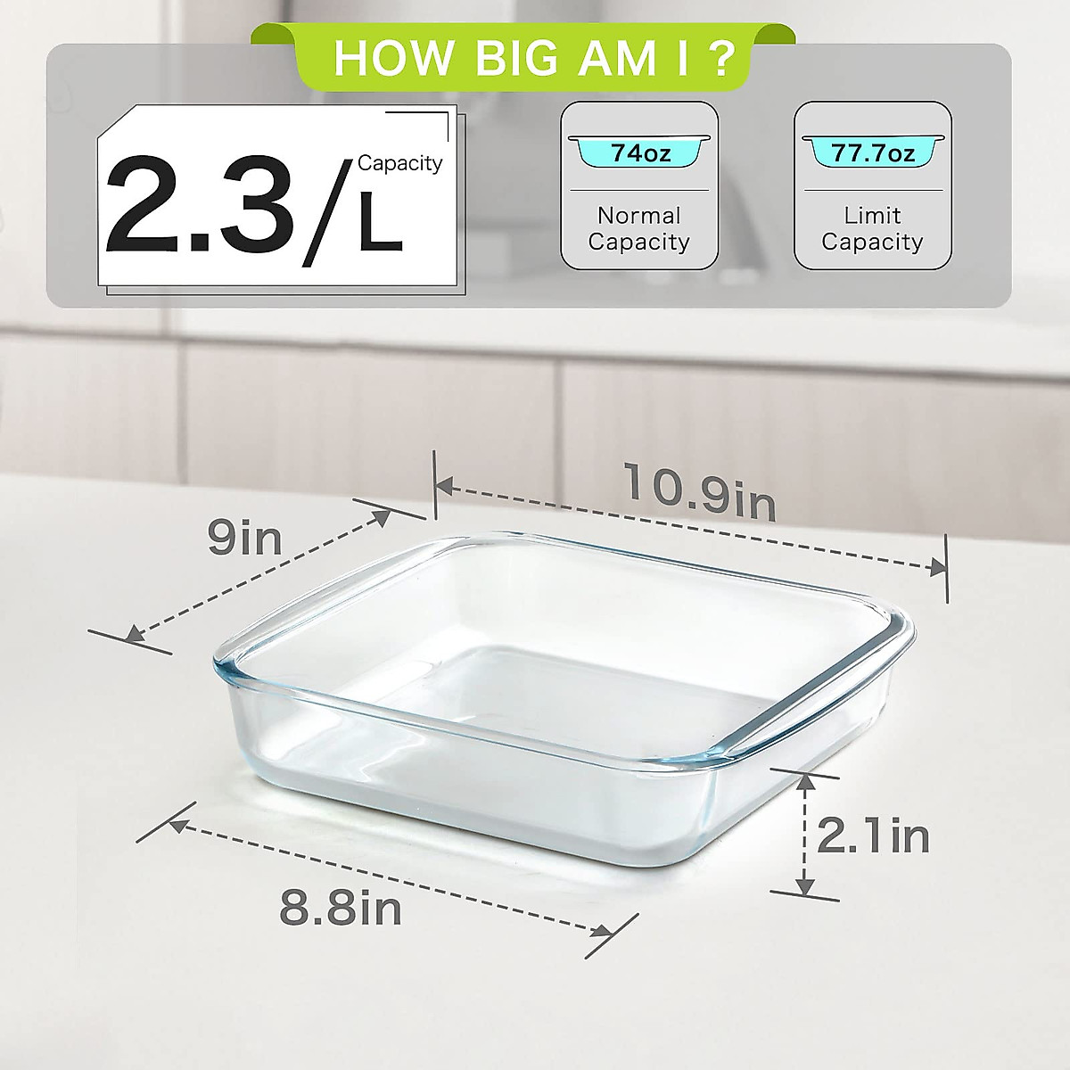 NUTRIUPS 2.4QT Square Glass Baking Dish,9x9In Square Baking Dish,Square Baking Pan,Glass Baking Dish for Oven
