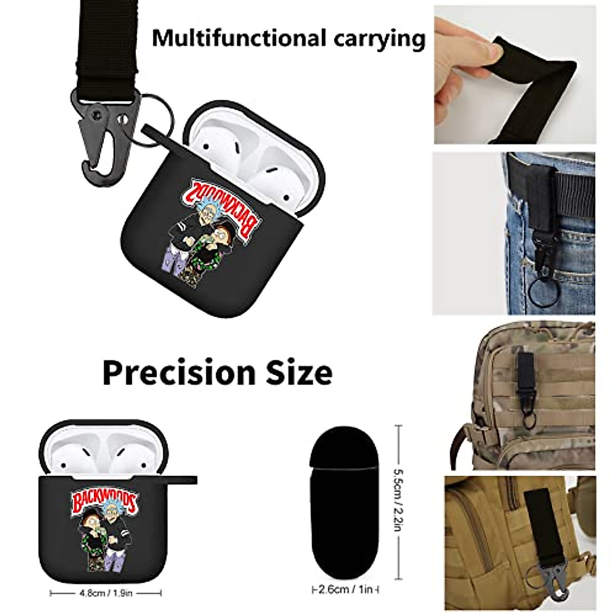 Backwoods Airpods Case Flexible Silicone Cover for Airpods 2&1shockproof Protective TPU Airpod Cases with Keychain Compatiable Wireless Charging