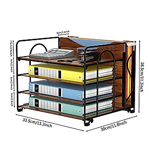 Aimeaihe Desk File Organizer, 4-Tier Desk Organizers Wood with 5 A4 File Folders, Letter Size Office Organizers for Desk, Letter Paper Tray Organizer for Office, School, Home, Black