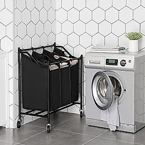 SONGMICS Rolling Laundry Cart Sorter, with 3 Removable Bags, Casters and Brakes, Black