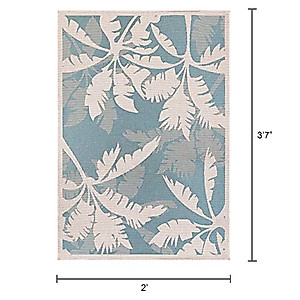 Couristan Monaco Coastal Flora Indoor/Outdoor Machine Made Area Rug, 2' x 3'7", Ivory/Turquoise