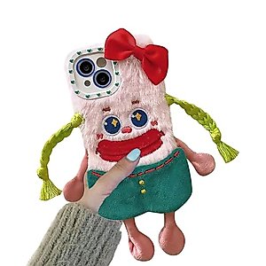 Tewwsdi DIY Braids Funny Phone Case Compatible with iPhone 15 Plus,Cute Doll Plush Furry Winter Fluffy Case,Shockproof Girls Women Kids Case for iPhone 15 Plus 6.7inch(Green Braids)