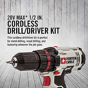 PORTER-CABLE 20V MAX* Cordless Drill/Driver Kit, 1/2-Inch (PCC601LA)