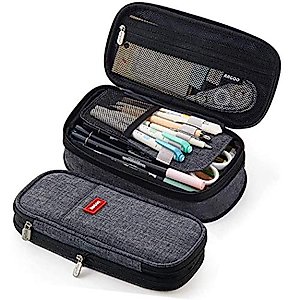 iSuperb Pencil Case Big Capacity Canvas Multifunction 7 Compartment Pen Bag Zipper Stationery Organizer Pouch Square Grid Cosmetic Bag