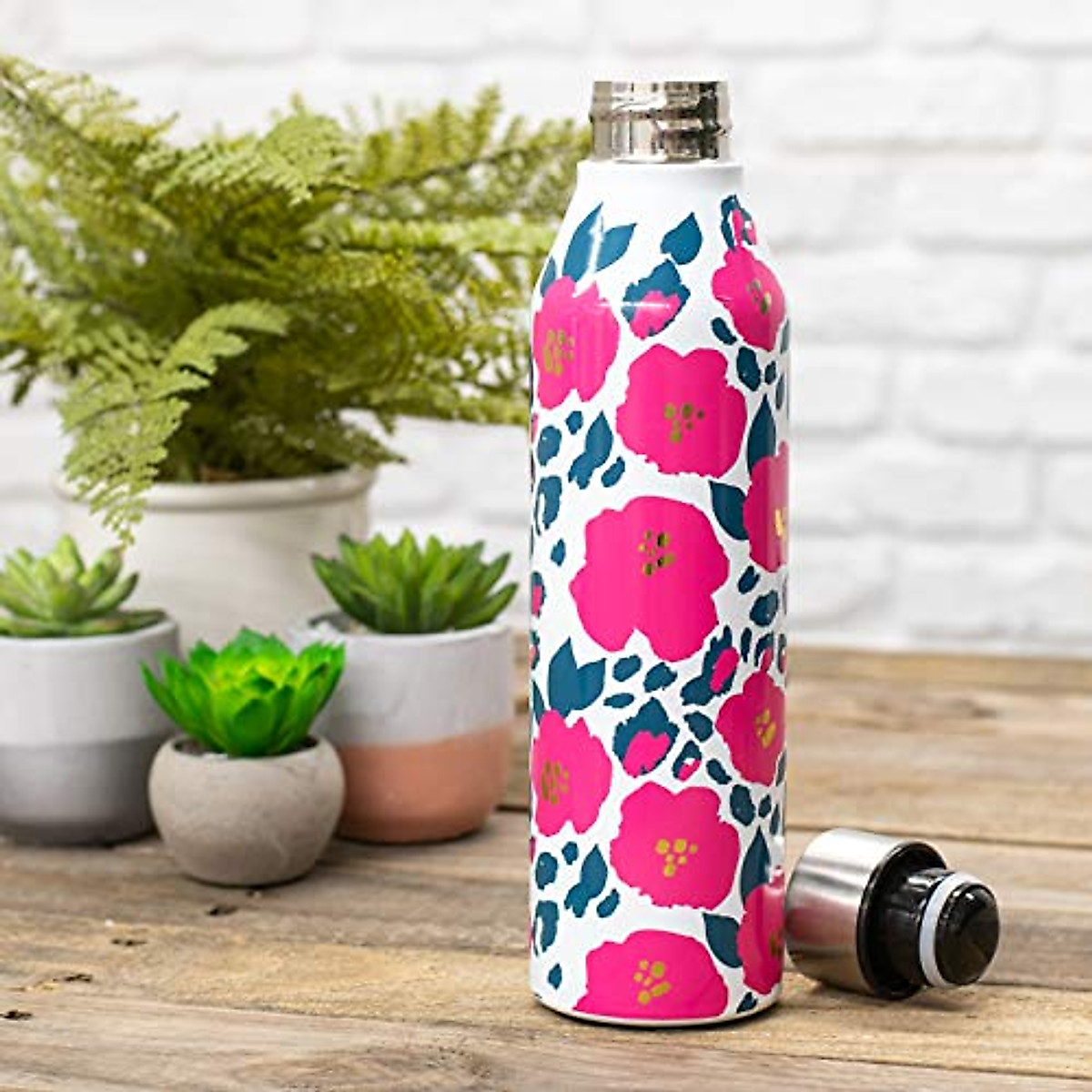 Mary Square Wild Posy Pink Spot 17 Ounce Stainless Steel Metal Sports Water Bottle
