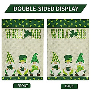 St Patricks Day Garden Flag with Lights, Welcome Gnome Shamrock Garden Flag Double Sided Yard Flags for Lawn Party St Patricks Day Outdoor Decorations 12 x 18 Inch