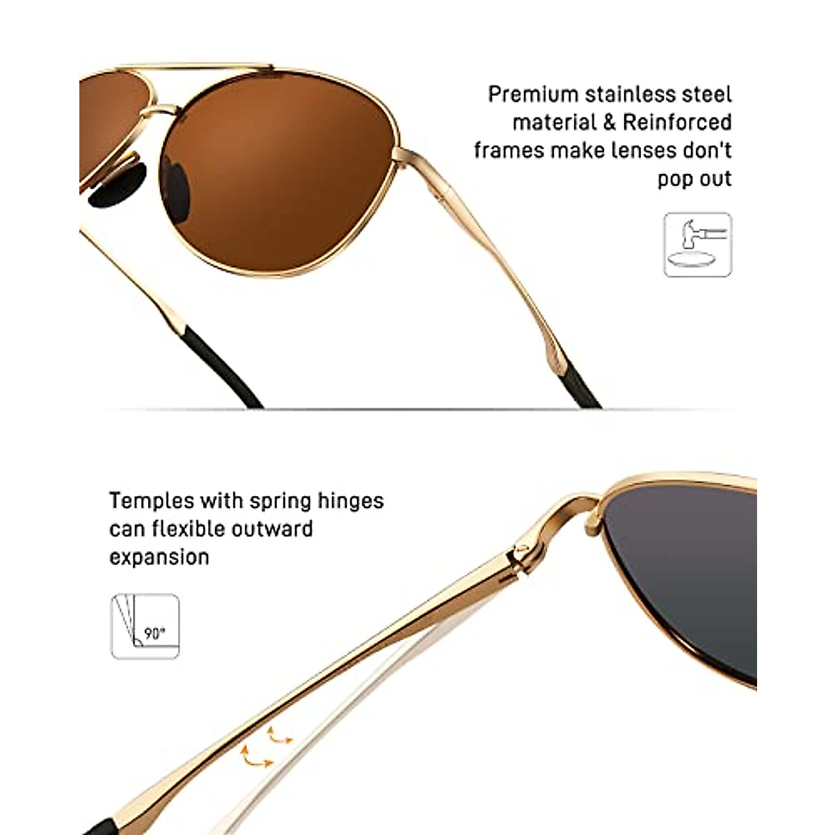 Cyxus Aviator Sunglasses for Men Sunglasses Polarized UV Protection Trendy Metal Pilot Glasses for Driving Hiking Travel
