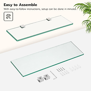 HOOBRO Glass Shelf for Bathroom, 19.7 Inch Bathroom Shelf Wall Mounted, Tempered Glass Shelf with Zn Alloy Brackets, Floating Shelf for Bathroom, Toilet, Room Decor, Silver SV06BJ01