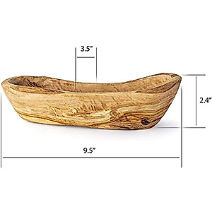 Forest Decor Set of 1 Decorative Wood Bowl - 9.5" Wooden Boat Shaped Bowl for Fruit - Olive Wood Snack Bowls - Handmade Rustic Serving Bowls - Table Countertop Wood Centerpiece for Home Décor
