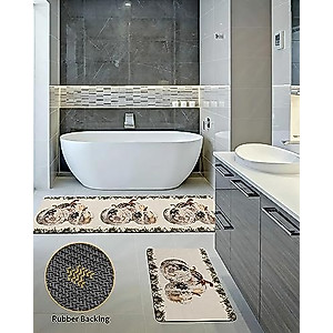 Farmhouse Thanksgiving Bath Mat for Tub,Non Slip Bathroom Floor Runner Rug Quick Dry & Absorbent Diatomaceous Earth Shower Sink Kitchen Washable Doormat,European Pumpkins Gold Floral Leaf 16x24+16x47