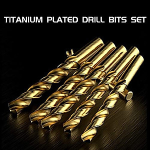 Monster & Master Titanium-Plated Drill Bit Set, High-Speed Steel Gold Drill Bits with 135-Degree Bifurcated Tip, 1/16"to 1/2", Long Twisted Metal Jobber Bit, 29-Piece