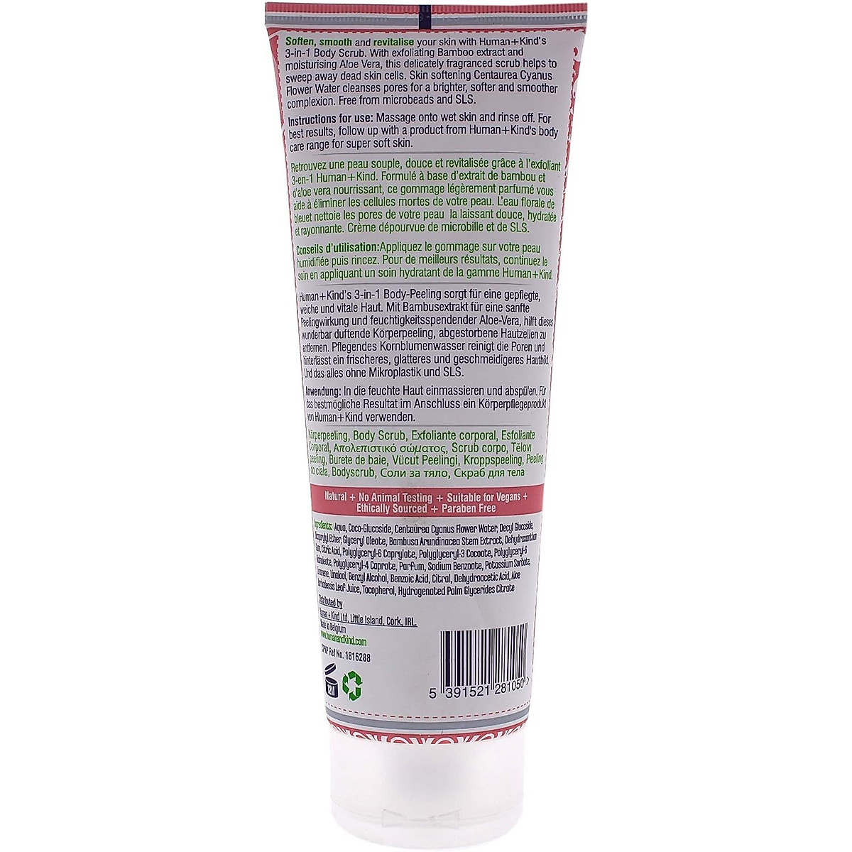 Human+Kind Body Scrub - Exfoliating, Hydrating Body Polish that Scrubs Away Dead Skin Cells - Clarifying Treatment for Soft, Smooth Skin with Bamboo Extract Beads - Vegan and Cruelty Free - 6.76 oz