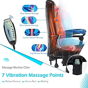 YODOLLA Ergonomic Reclining Office Chair, Heat & Massage High Back Desk Chair w/Adjustable Height, Executive Swivel Leather Chair for Office, Home, Study, Black