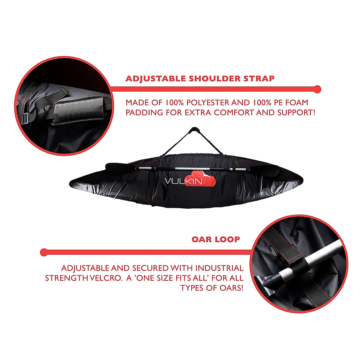 VULKIN Waterproof Kayak Cover, Tarp & Sun Skirt w/UV Protection for Fishing Kayak, Fishing Blind Port Hitch Bag. For Travel, Storage Dust Shield, Carrier w/Sling 9-10ft Black