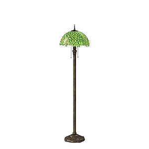 WERFACTORY Tiffany Floor Lamp Green Wisteria Stained Glass Standing Reading Light 16X16X64 Inches Antique Style Pole Corner Lamp Decor Bedroom Living Room Home Office S523 Series