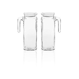 Bormioli Rocco Frigoverre Jug With Airtight Lids Set of 2 Glass Pitchers With Hermetic Sealing, Easy Pour Spout with Handle –For Water, Juice, Iced Coffee & Iced Tea. (39 Ounce = Set of 2)