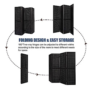 JVVMNJLK 4-Panel Pegboard Display Room Divider, Wood Folding Privacy Screen Freestanding Display Board Organizer for Retail, Craft Show, Art Display，Black