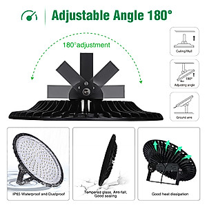 Viugreum 500W UFO LED High Bay Light, 50000LM 6000K-6500K Daylight White Ultra Thin LED Warehouse Lighting, IP65 Waterproof Commercial Bay Lighting for Garage Barn Workshop Residential