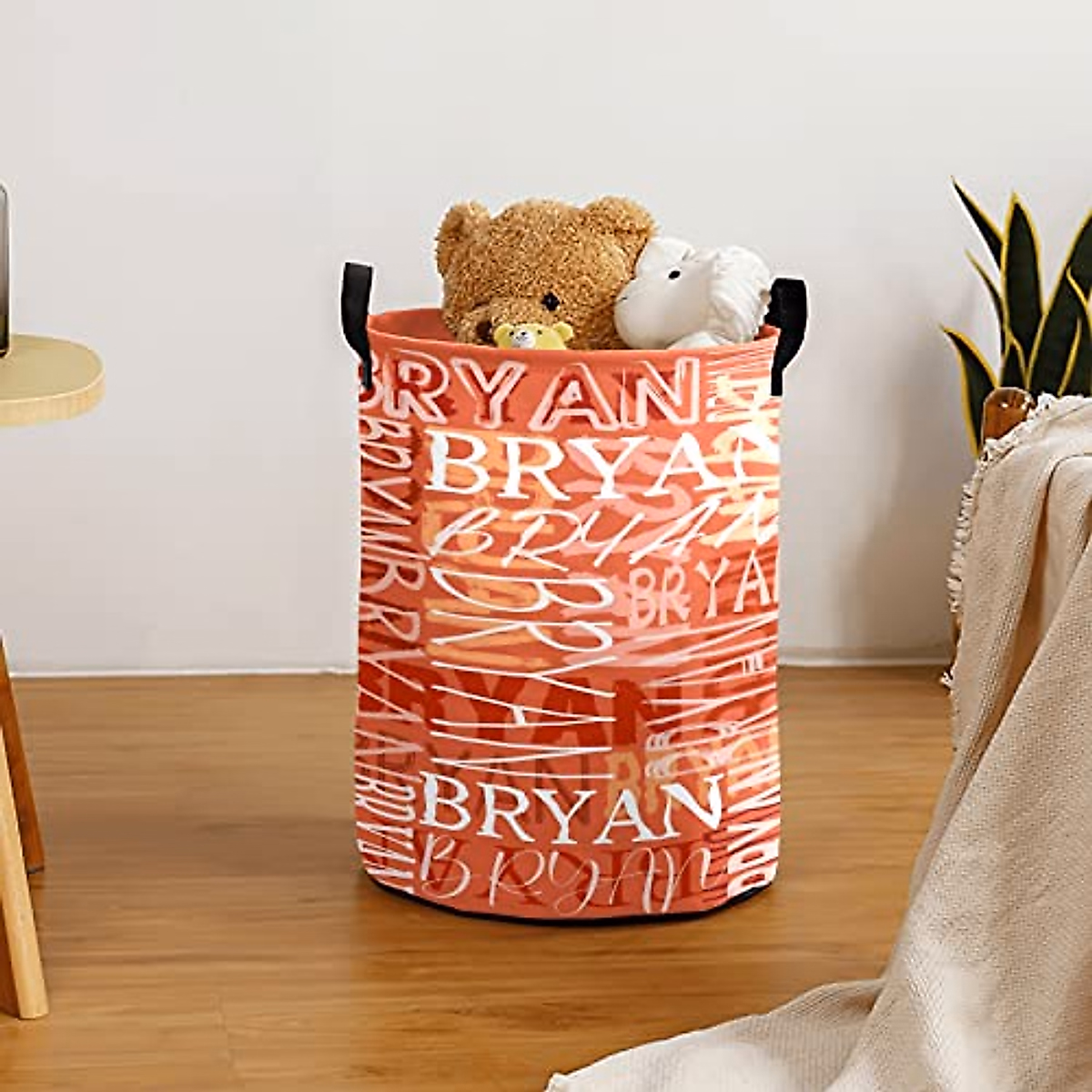 Custom Laundry Basket Personalized Collapsible Laundry Hamper with Name Customized Dirty Clothes Storage Basket with Handle for Bedroom (Name Orange)